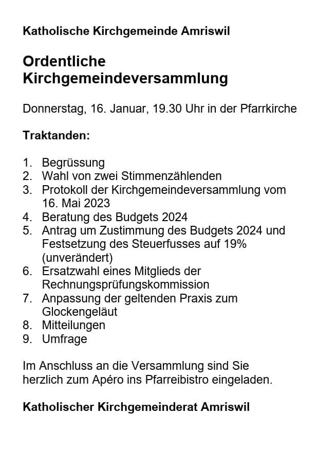 Einladung KGV 2024 | Katholische Pfarrei St. Stefan Amriswil